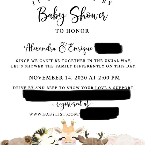 Drive by Baby Shower Invitation Masked Quarantine Baby Animal Social ...