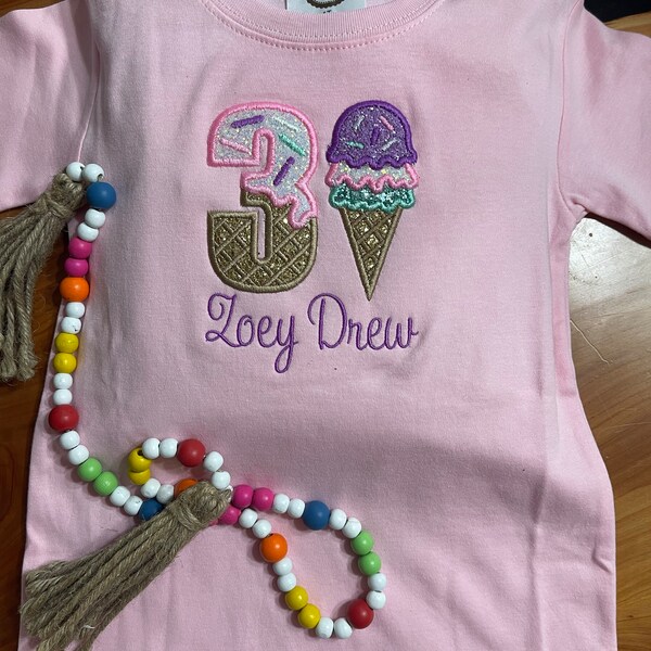 Ice Cream Waffle Cone Birthday Numbers 0-9 Embroidery Applique Design ...