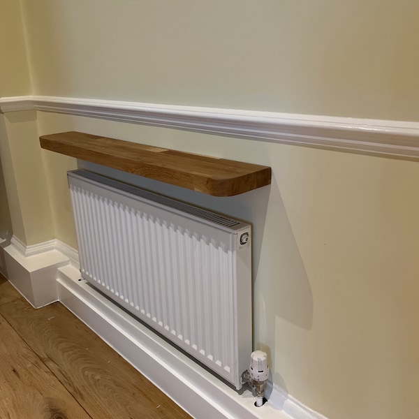 Solid OAK Wooden Floating Mantel Radiator Shelf With Rounded Edges ...