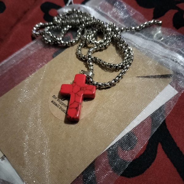 Stone Cross Rolo Chain Necklace - Etsy