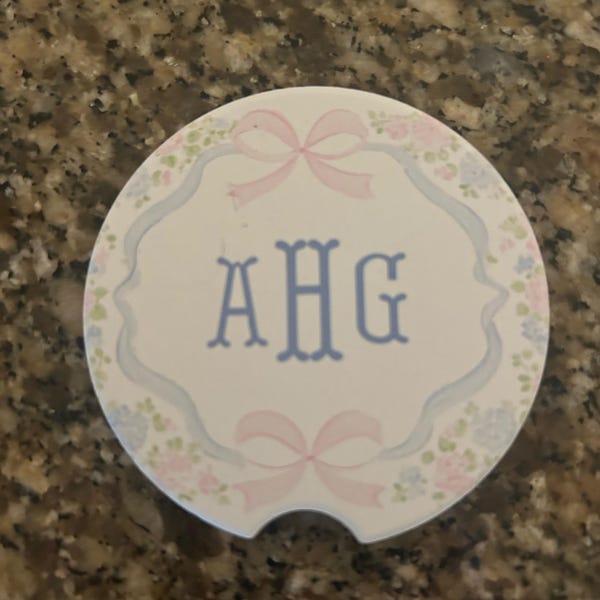 Custom Monogrammed Car Coaster Pink Blue Floral Coquette ...