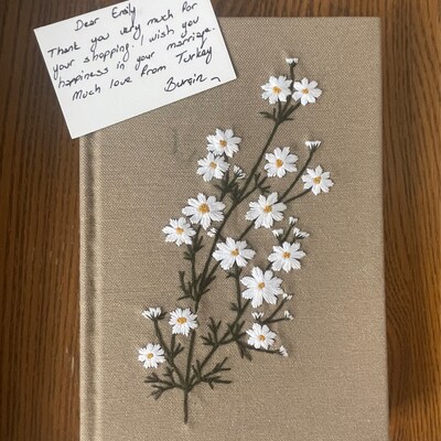 Daisy Pattern, Handmade Embroidered Cover Notebook, Embroidered Journal ...