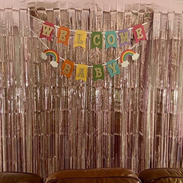 Rainbow Welcome Baby Banner - Rainbow Baby Shower Banner - Baby Shower ...