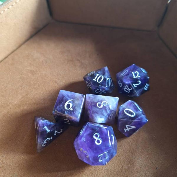 Natural Amethyst Dice Set| Gemstone D20 D&D Dice Set| Dungeons and ...
