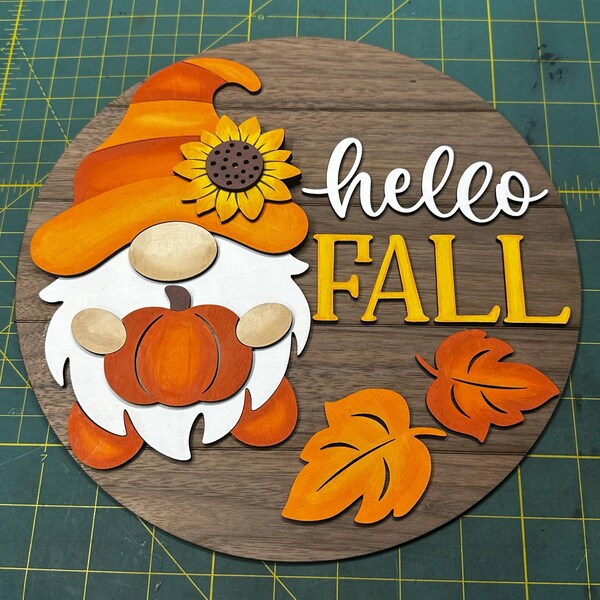 Hello Fall Gnome Sign SVG - Fall Door Hanger Svg - Fall Welcome Sign ...