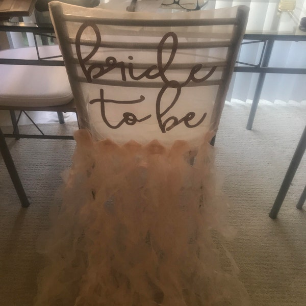 Bridal Chair Cover • Glam Bride Sheer White Organza Chair Sign ...
