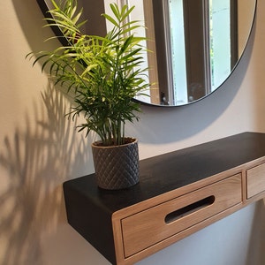 Floating Console Table With Drawer, Entryway Organizer Table, Solid Oak ...