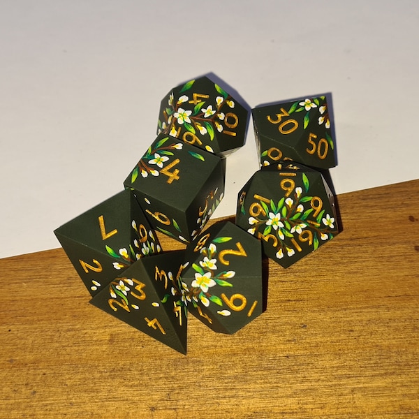 Wallflower - Hand-painted, Handmade Resin Sharp Edge Dice Set for Dnd ...
