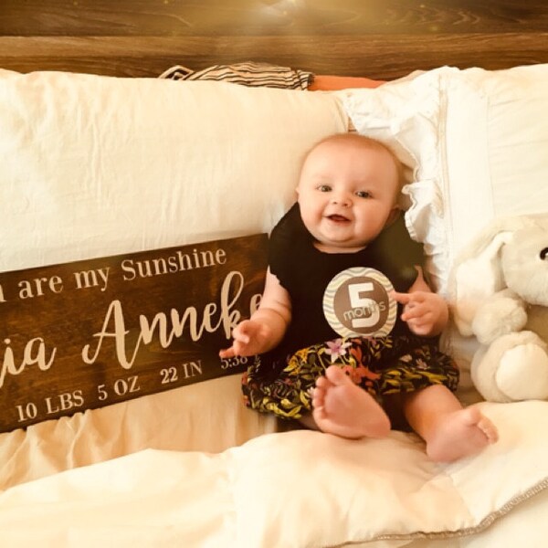 Birth Announcement Wood Sign 18"x8" Wall Art Decor Baby Stats Weight ...