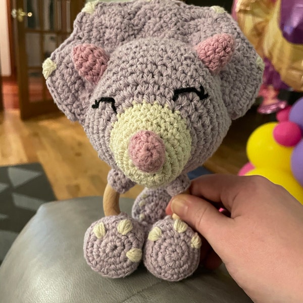 CROCHET PATTERN Trixie the Triceratops Amigurumi Teether Rattle Toy ...