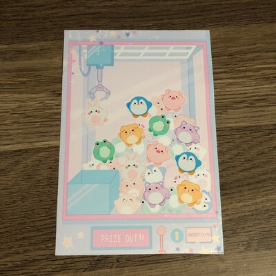 Claw Machine Sticker Sheet Hand Drawn Kawaii Small Animals Glossy ...