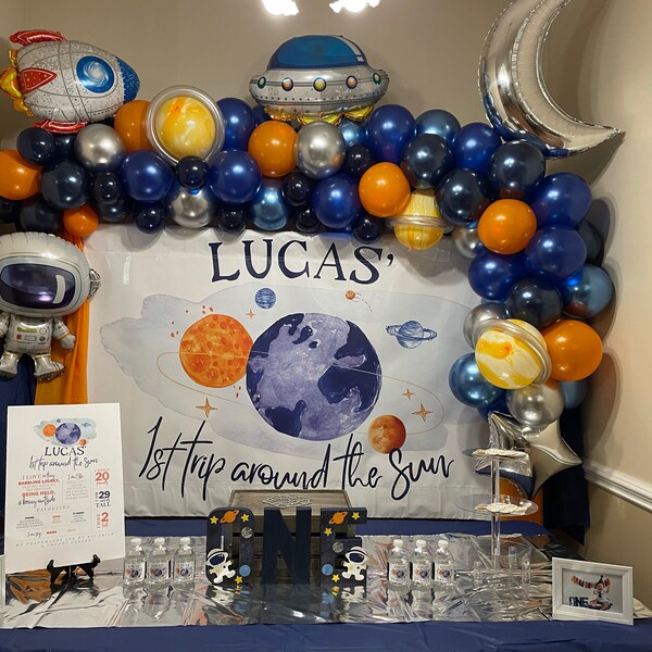 Printable Outer Space Backdrop Poster First Trip Around the Sun ...