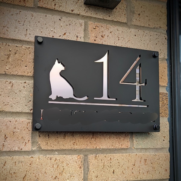 Modern House Sign | Cat House Number | 195mm 130mm | 230mm X 155mm ...