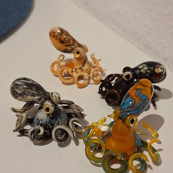 Small Glass Octopus Glass Figurine Miniature Octopus Little Glass ...