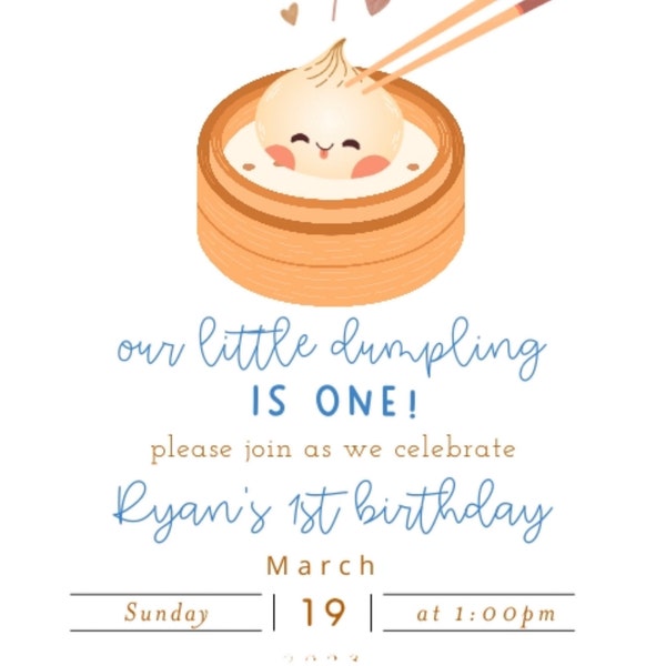 Dumpling Birthday Invitation, Gender Neutral 1st Birthday, Dumpling 1st ...