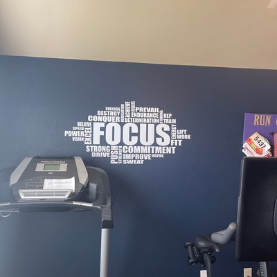 Focus Wall Decal Motivational Sign Gym Quote Word Cloud Poster Fitness ...