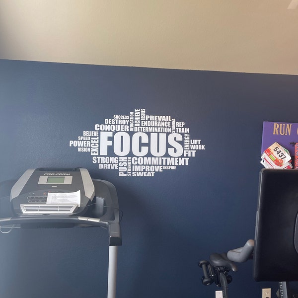 Focus Wall Decal Motivational Sign Gym Quote Word Cloud Poster Fitness ...