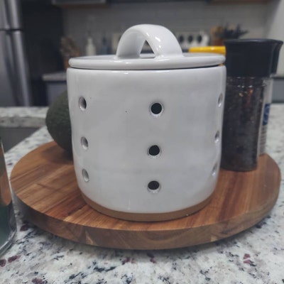 Lidded Jar Garlic Keeper Large Pottery Cooking Gift Ceramic Garlic ...