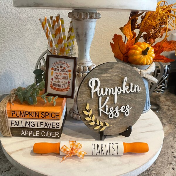 Mini Fall Book Stack - Pumpkin Spice Thanksgiving Decor - Fall Tiered ...