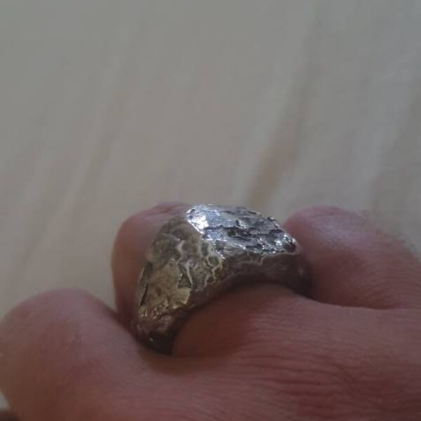 Mixed Metals Link Chain Ring Brass and Sterling Silver, Chunky Chain ...