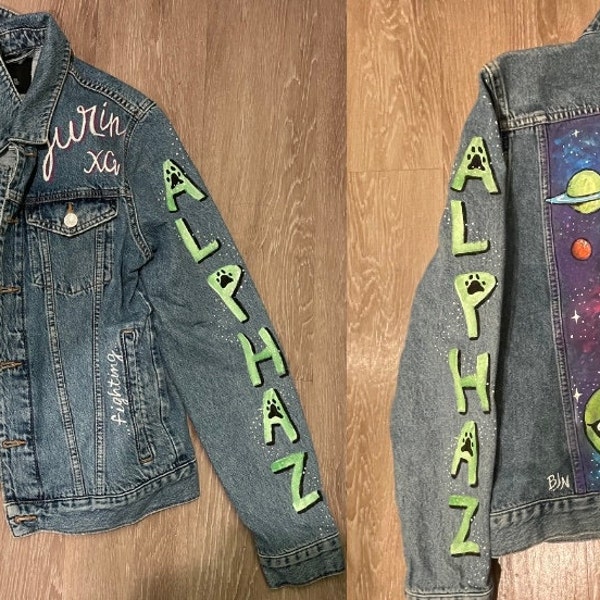 Custom Football Jacket Hand Painted Sports Team Denim Jacket Saints ...