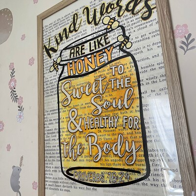 Vintage Bible Page Verse kind Words Are Like Honey, Sweet to the Soul ...