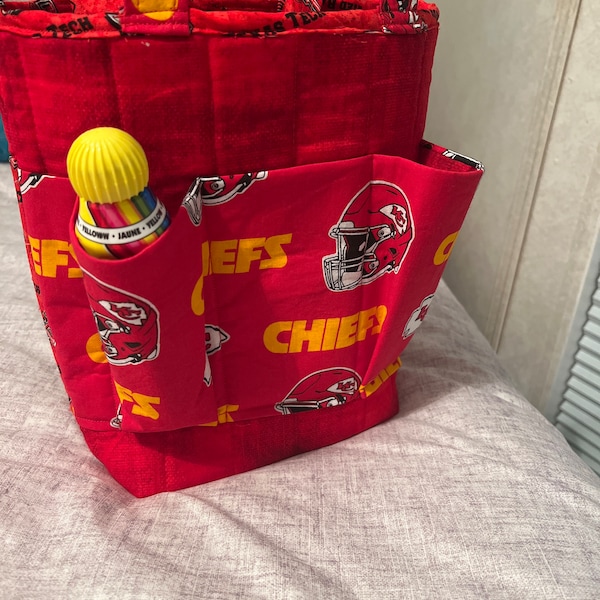 NFL Football Kansas City Chiefs on Red Woven Cotton Fabric Priced by ...