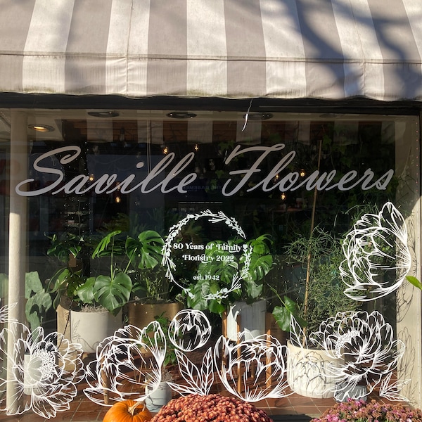 Large Peony Flower Decal for Shop Window and Wall Decoration, Whole Set ...