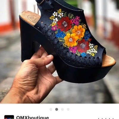 Handmade Heels, Leather Heels, Mexican Wedge, Mexican Heels, Floral ...