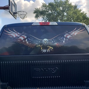 Patriotic American Flag Eagle Rear Window Graphic Tint Decal Sticker ...