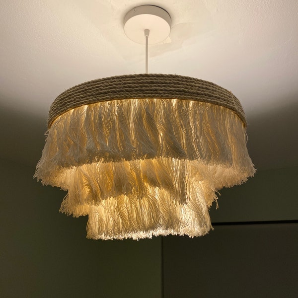 Boho Light Fixture, Fringe Cotton Chandelier, Boho Lamp Shade, Beach ...