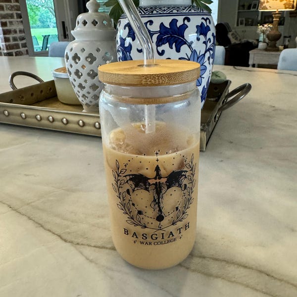 Fantasy Book Lover Glass Cup With Lid and Straw, Fourth Iced Coffee Cup ...