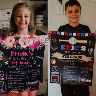 Girl First Day of School Sign, Flower Back to School Sign Chalkboard ...