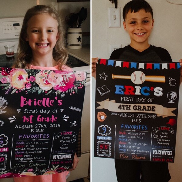 Girl First Day of School Sign, Flower Back to School Sign Chalkboard ...