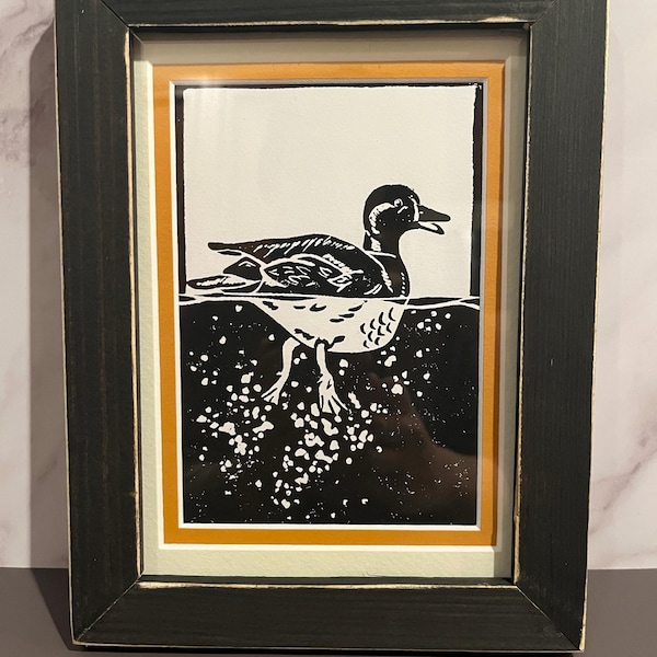 Mallard Linocut Print / Swimming Duck Art Print - Etsy