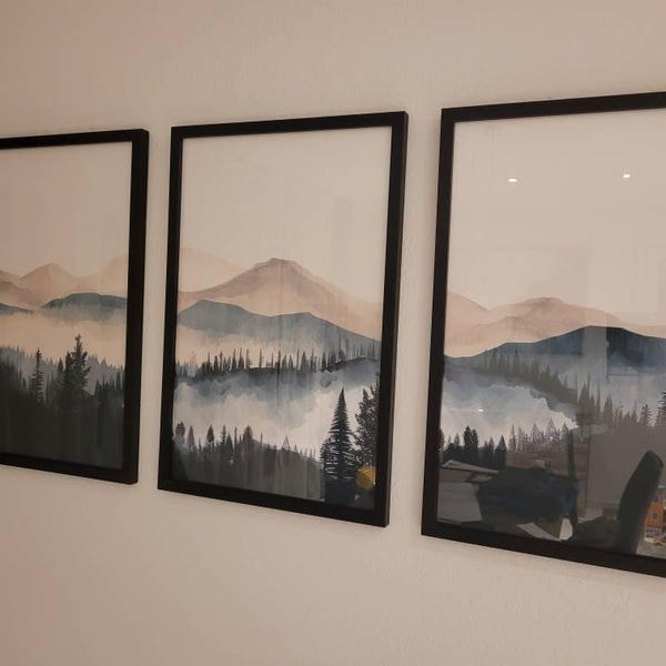 Berge Wald Tannen Poster 3er Set | Minimalistisches Wandbild in Grün ...