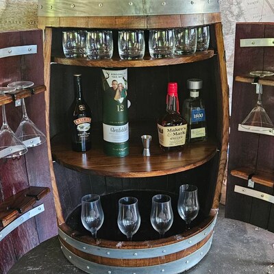 Live Edge Slab Barrel Bar - Etsy