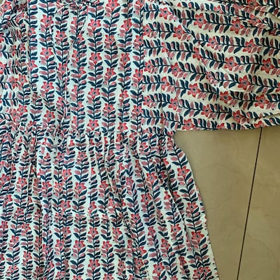 Midi Dress, Mini Dress, Floral Long Block Print Dress, Deep Neck With ...