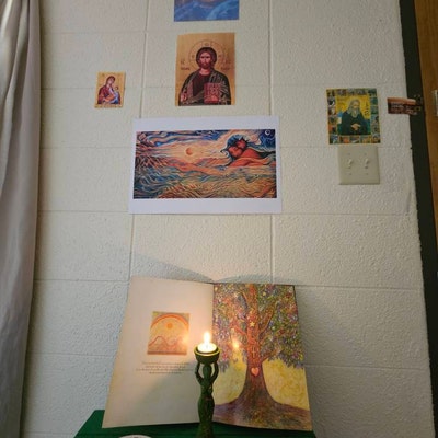 6 Wooden Tabletop Altar With Gold Celtic Pentacle Small Offering Table ...