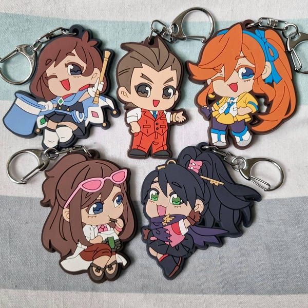 Ace Attorney Rubber Keychains - Phoenix, Miles, Apollo, Ryunosuke, Etc ...