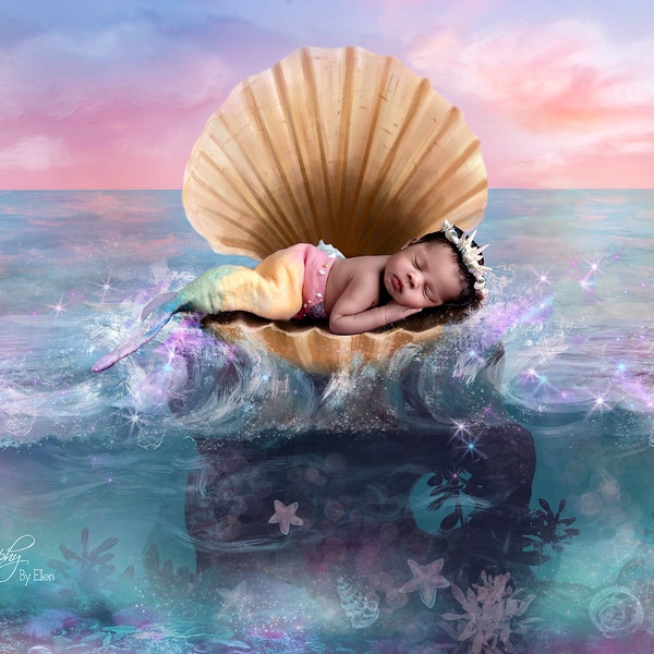 Mermaid Backdrop, 2 Files for Dark and Light. Digital Backdrop, Newborn ...