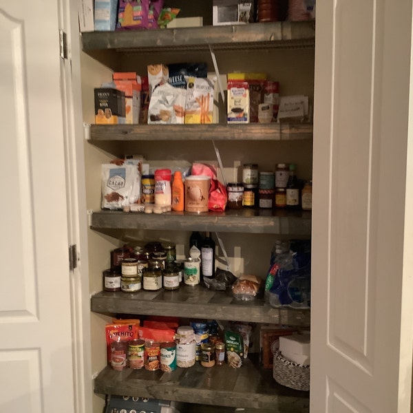 Custom Rustic Gray Wood Shelf Metal Wire Rack Cover Pantry Kitchen Home ...