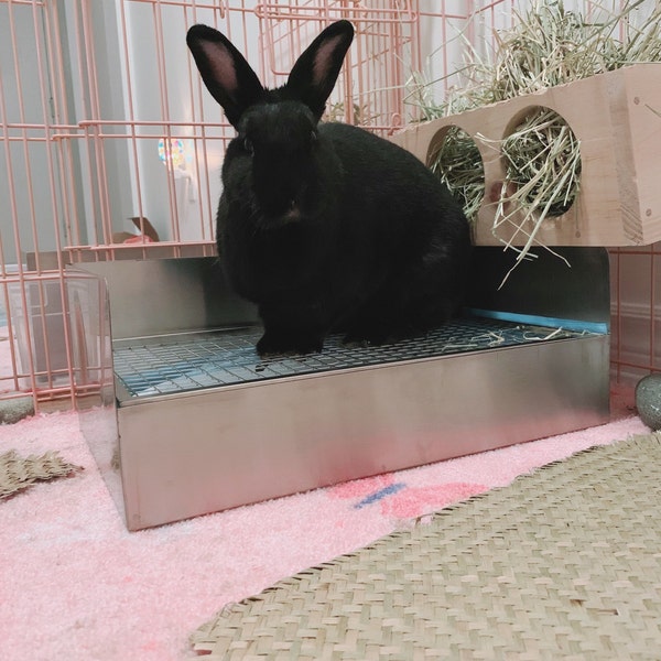 Stainless Steel Scatterless Litter Pan Box With Guard Small Pets Rabbit ...