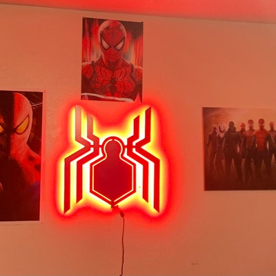 Spider Led Sign Wall Decor Glow in the Dark Wall Art Superheroe Kids ...