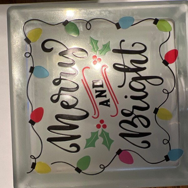 Merry and Bright, Light Blub, Christmas Sign, Glass Block, Image, PNG ...