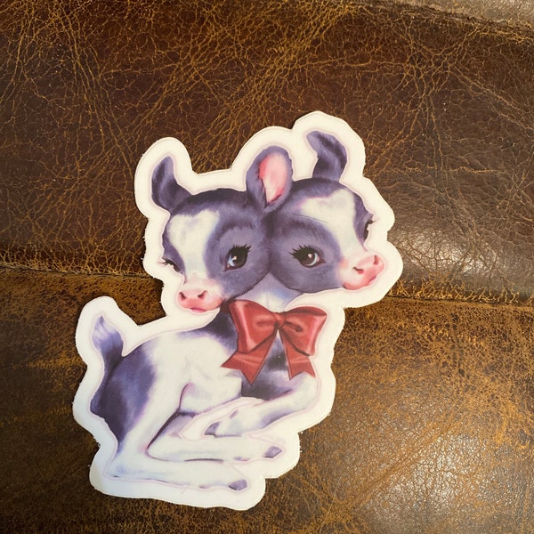 Two Headed Calf Sticker | Creepy Cute Mutant Cow Oddity Art on ...