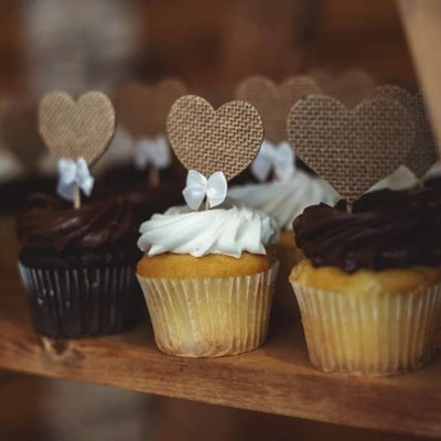 Burlap Fabric Wedding Toothpicks, Rustic Wedding, Bridal Shower Cupcake ...