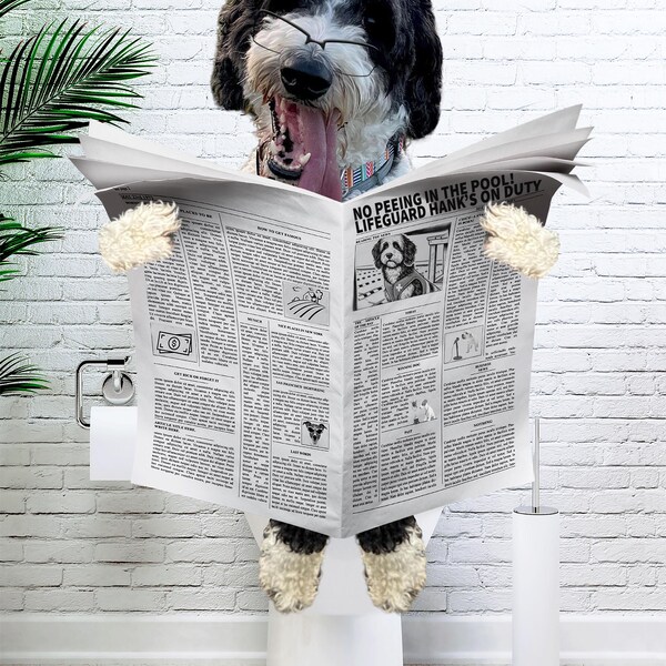 Custom Dog on Toilet Portrait, Personalised Pet Portrait Reading ...