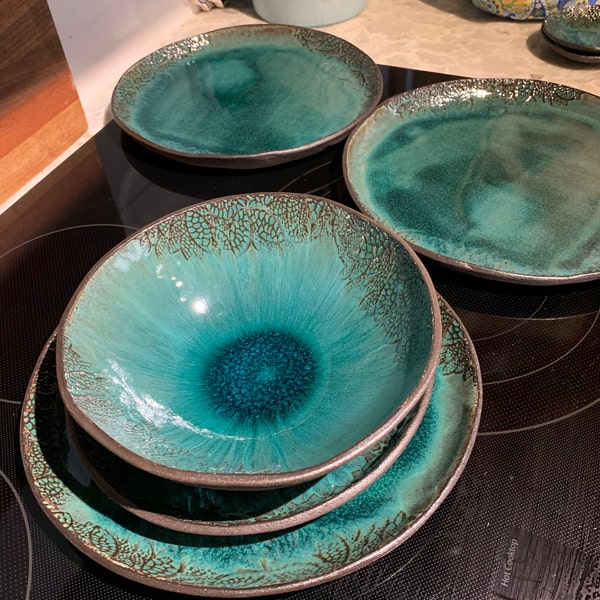 Ceramic Serving Dish Set, Modern Ceramic Dinnerware Set, Beige and ...