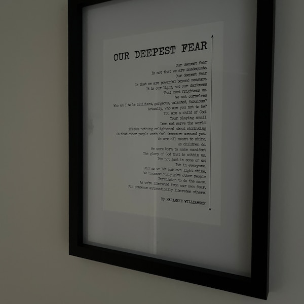Our Deepest Fear Poem Print – Marianne Williamson Quote Poster ...